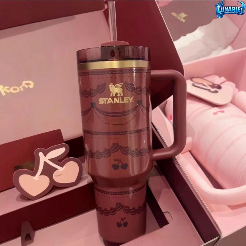 Esthetische beker van 40 oz met handvat en rietje, schattig koffiekopje ...