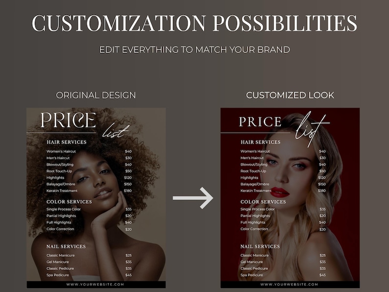 Editable Salon Price List Canva Template, Hair Salon Pricing Menu, Nail ...
