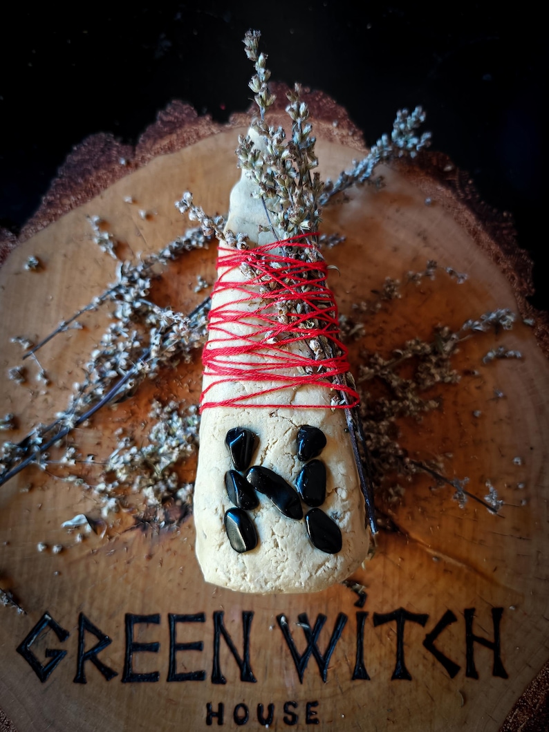 Handmade Beeswax Candle With Obsidian, Mugwort & Red Thread - Etsy