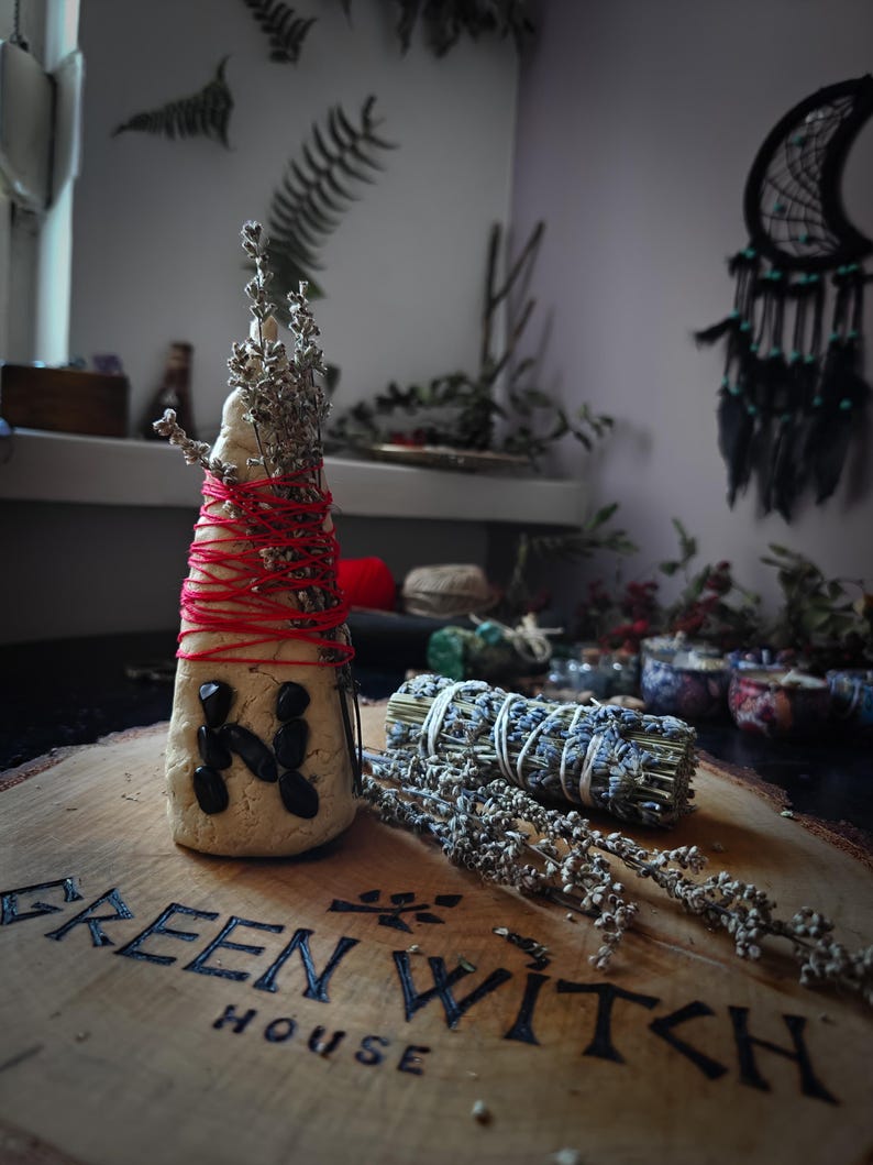 Handmade Beeswax Candle With Obsidian, Mugwort & Red Thread - Etsy