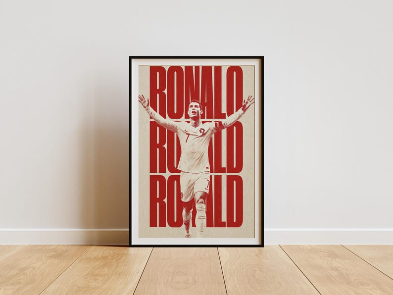 Cristiano Ronaldo Poster, Portugal Football Player Wall Art, Red ...