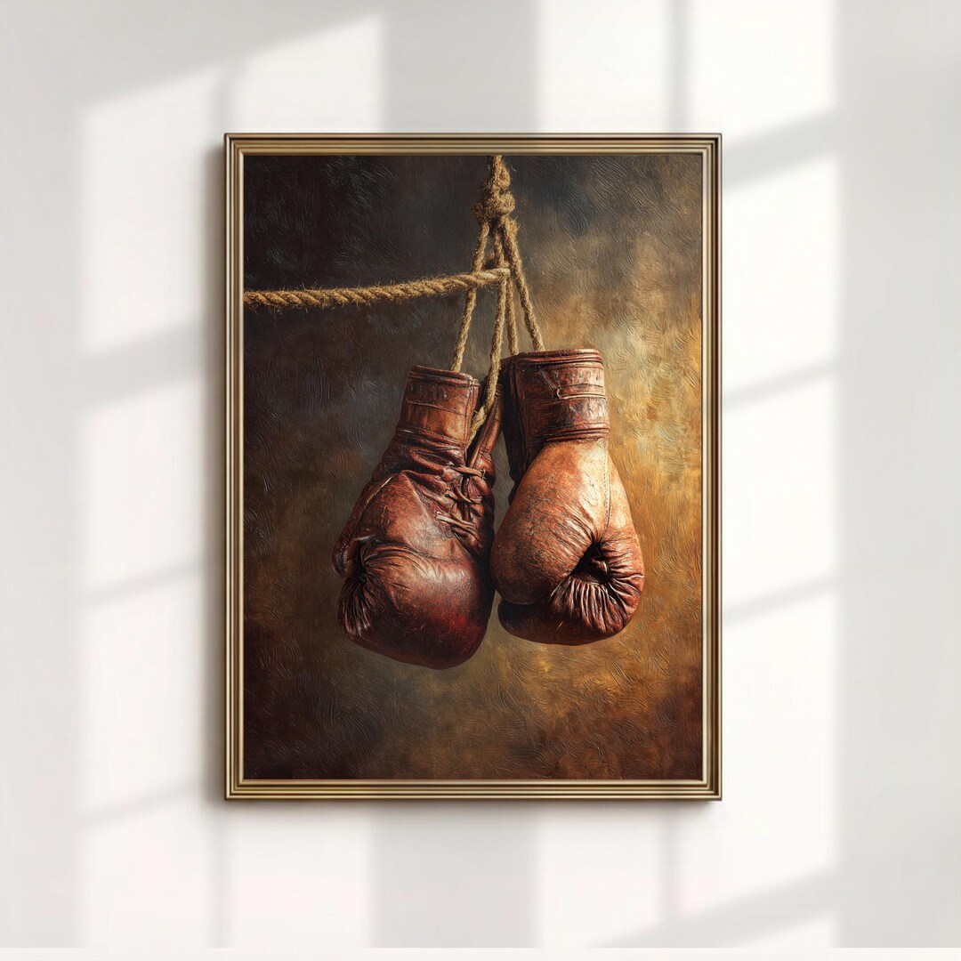 Vintage Boxing Gloves Poster, Hanging Leather Equipment Wall Art ...
