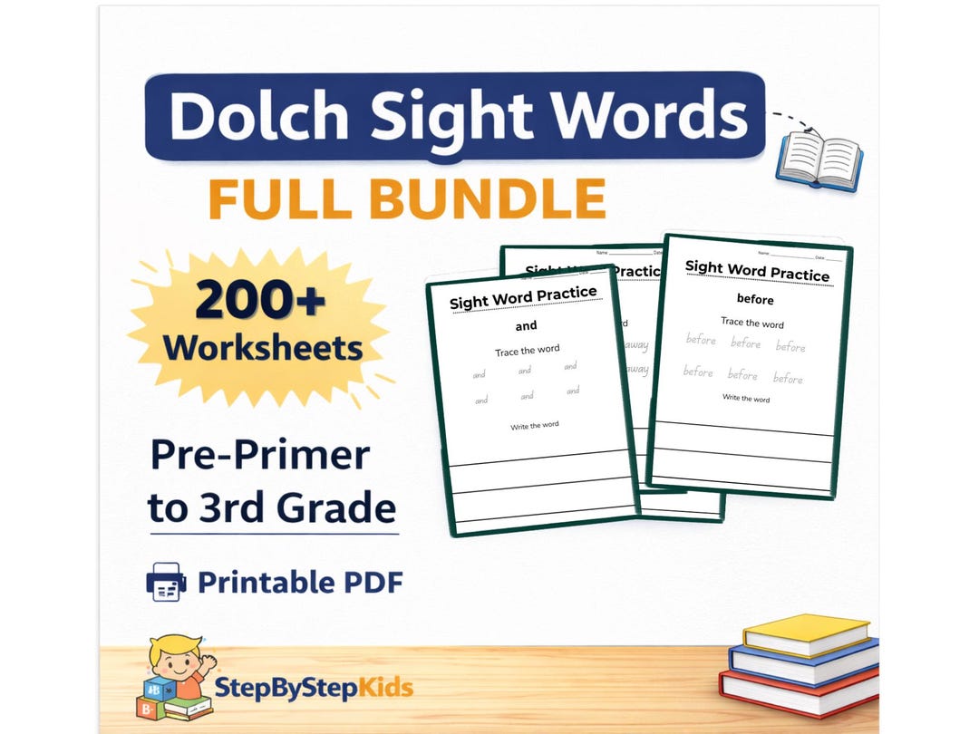 Dolch Sight Words Bundle | Pre Primer to 3rd Grade Worksheets | Trace ...