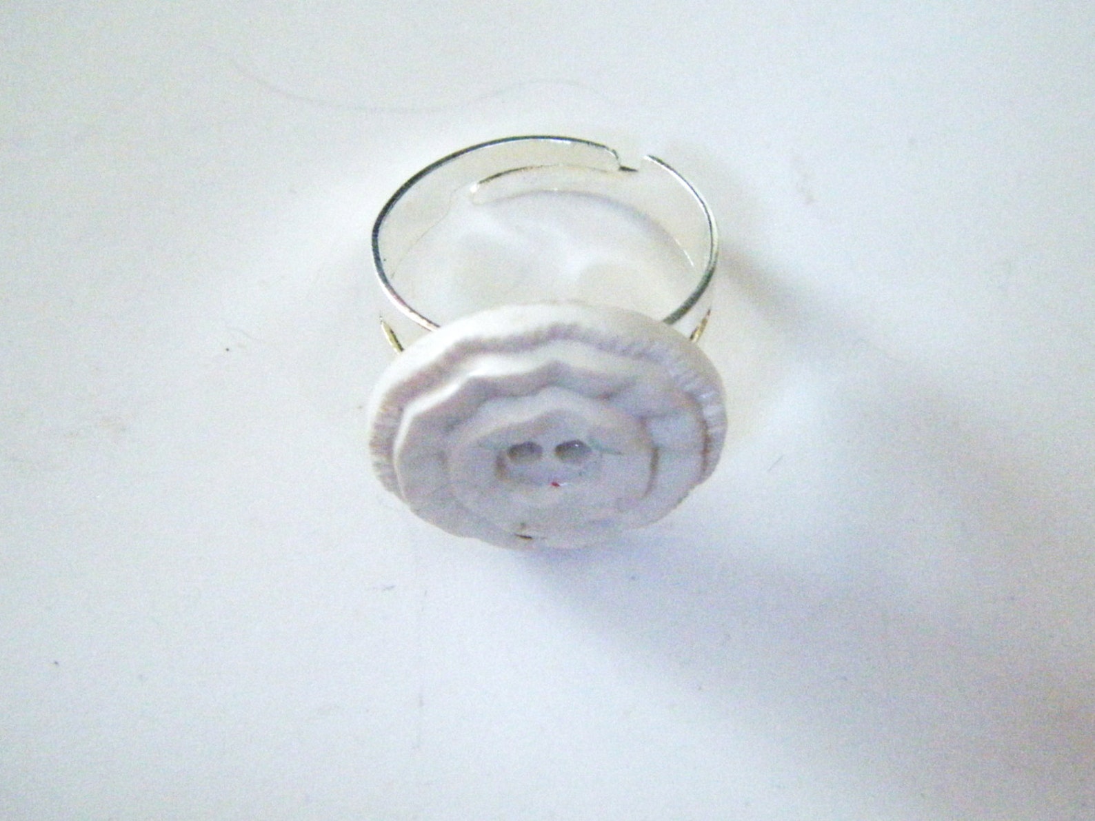 White Button Ring, Vintage Button, Adjustable Ring, Recycled Repurposed ...