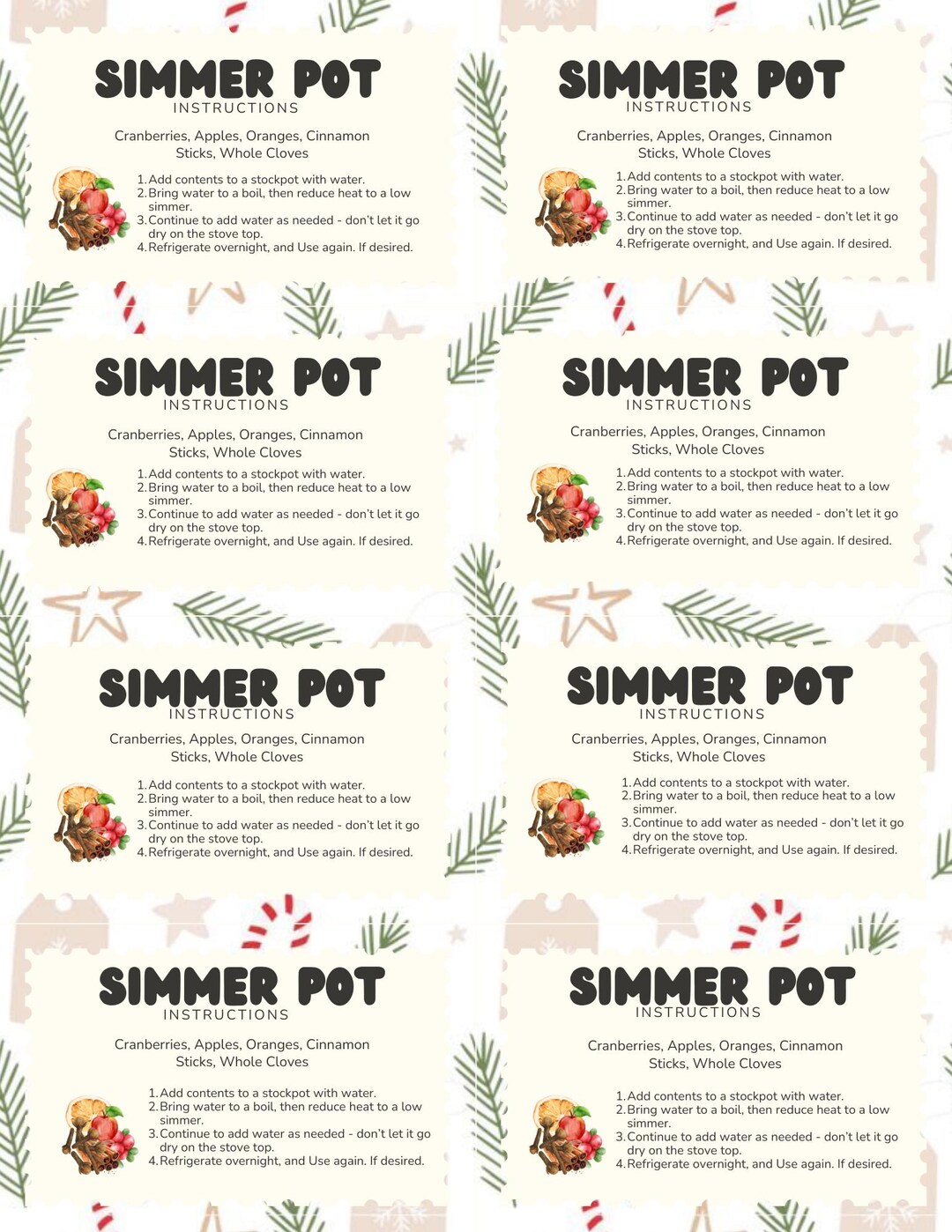 Simmer Pot Instruction Labels - Etsy