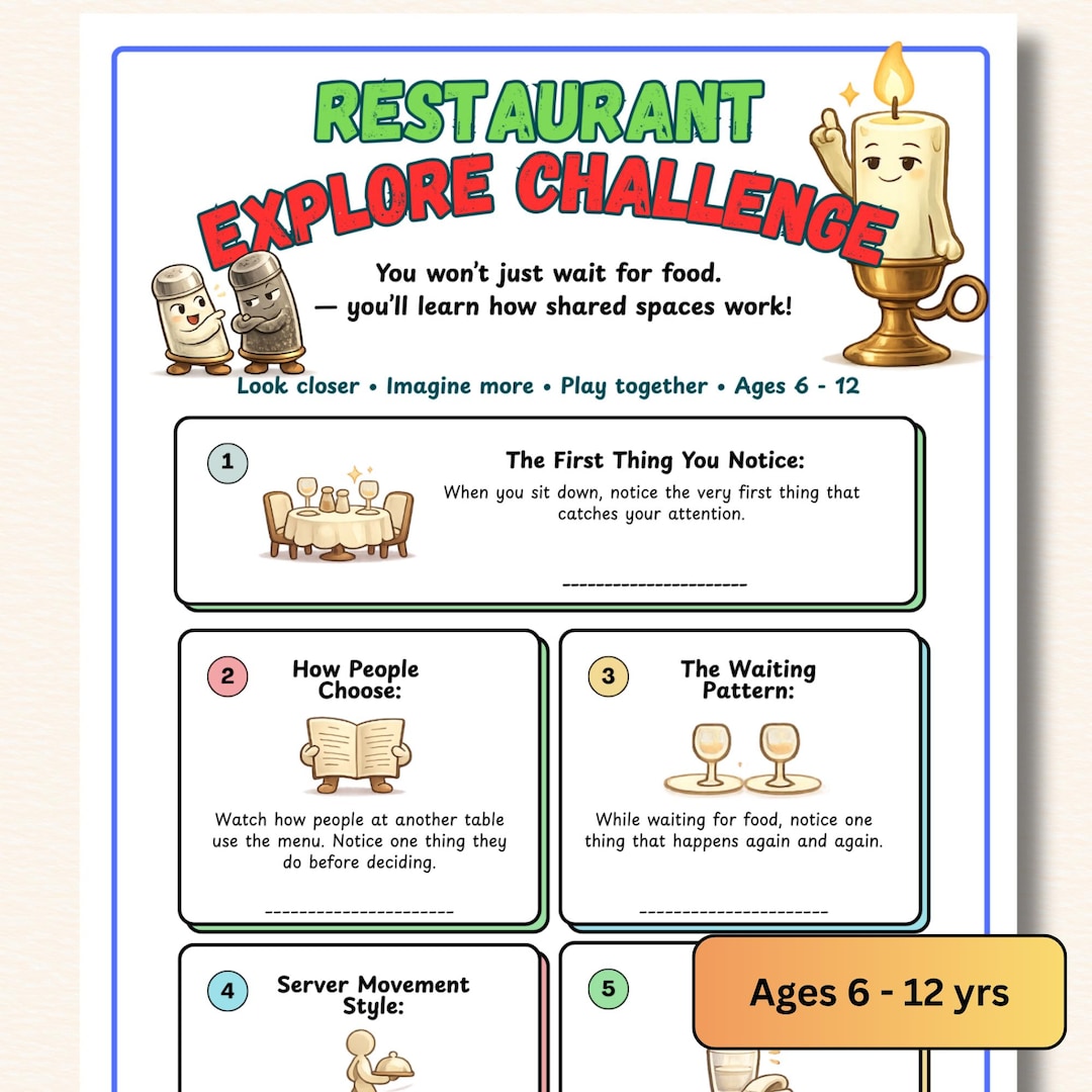 Restaurant Explorer Challenge for Kids | Quiet Restaurant Activity ...