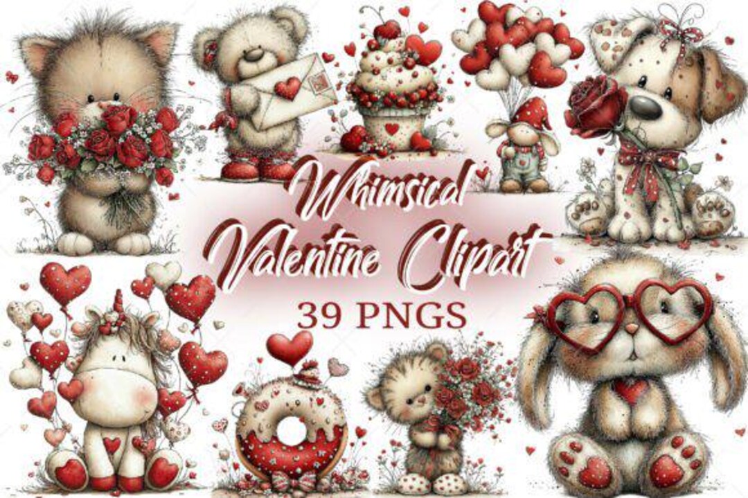 Whimsical Valentine PNG Bundle, Cottage Core Sublimation Design ...