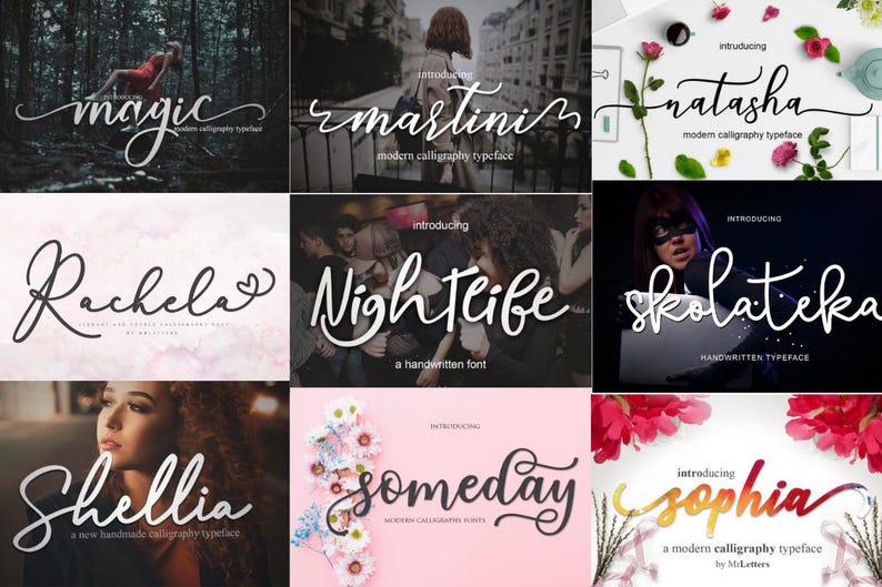 Wedding Calligraphy Font Bundle, Swash Tail Script, Farmhouse Cursive ...