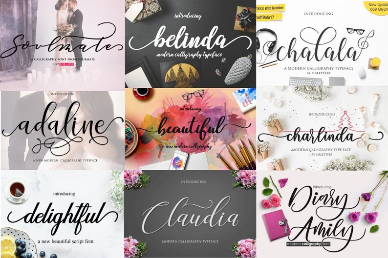 Wedding Calligraphy Font Bundle, Swash Tail Script, Farmhouse Cursive ...