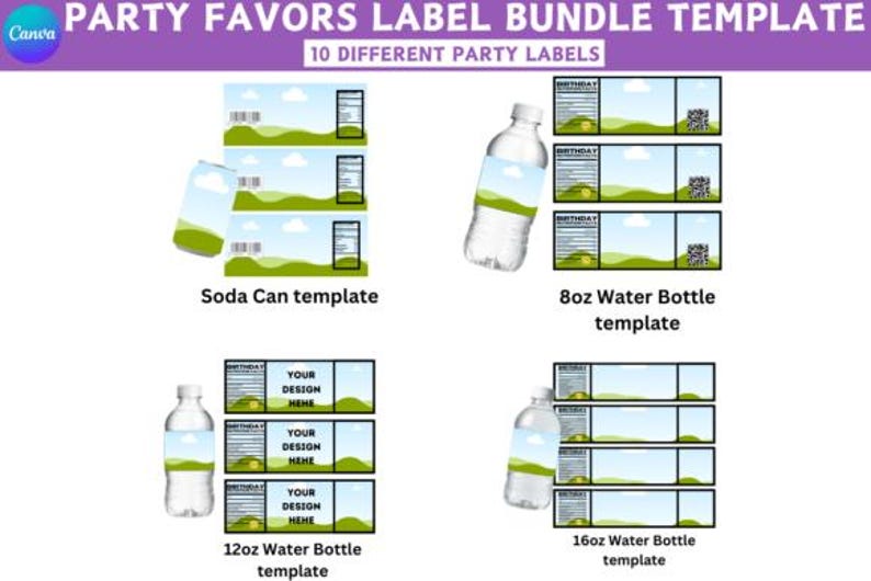 Party Favor Labels Canva Template – Chip Bag Wrapper, Chocolate Bar ...