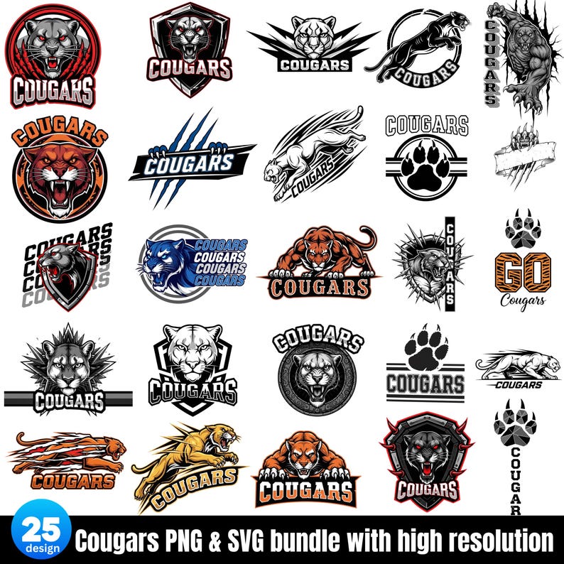 Cougars PNG & SVG Bundle – 25 Mascot Designs for Cricut, Sublimation ...