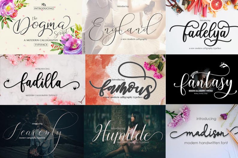 Wedding Calligraphy Font Bundle, Swash Tail Script, Farmhouse Cursive ...