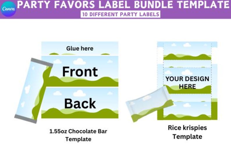 Party Favor Labels Canva Template – Chip Bag Wrapper, Chocolate Bar ...