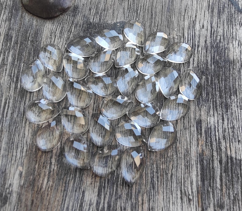 Natural Crystal Quartz Pear Shape Checker Cut Flat Back Wholesale ...
