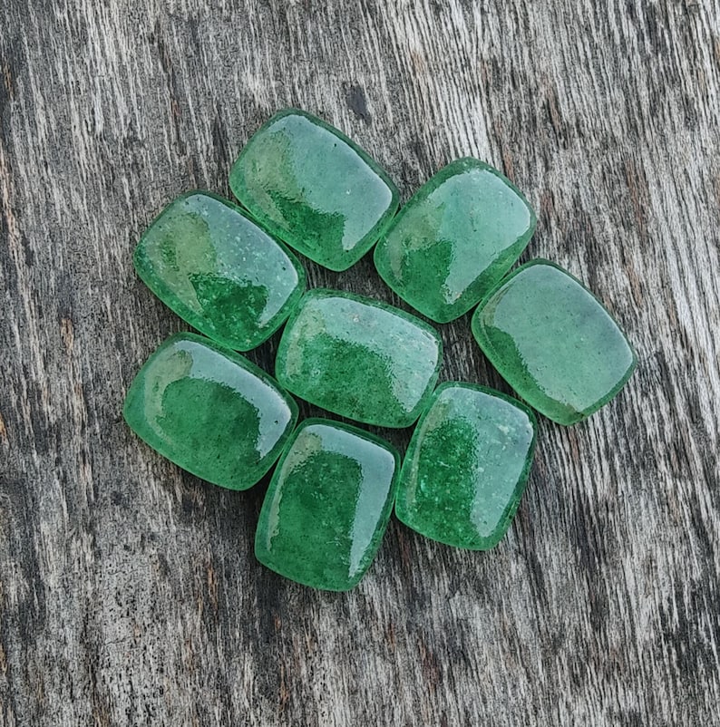 Natural Green Strawberry Quartz Rectangle Cushion Shape Cabochon Flat ...
