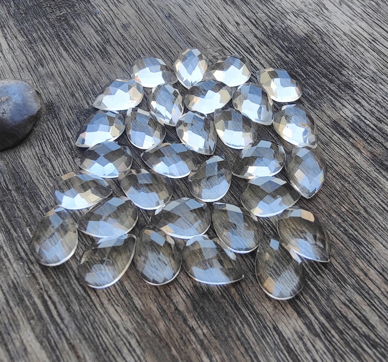 Natural Crystal Quartz Pear Shape Checker Cut Flat Back Wholesale ...