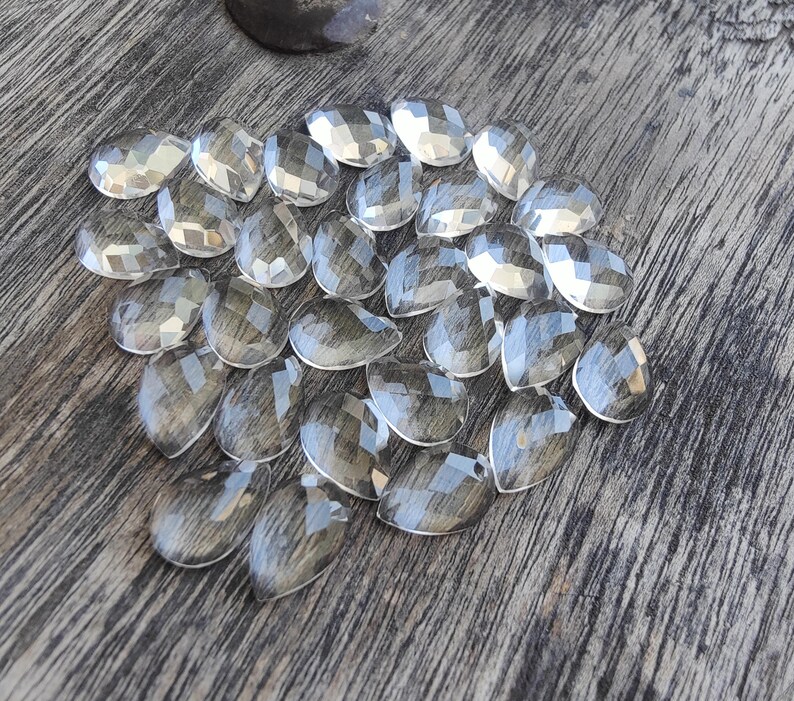 Natural Crystal Quartz Pear Shape Checker Cut Flat Back Wholesale ...