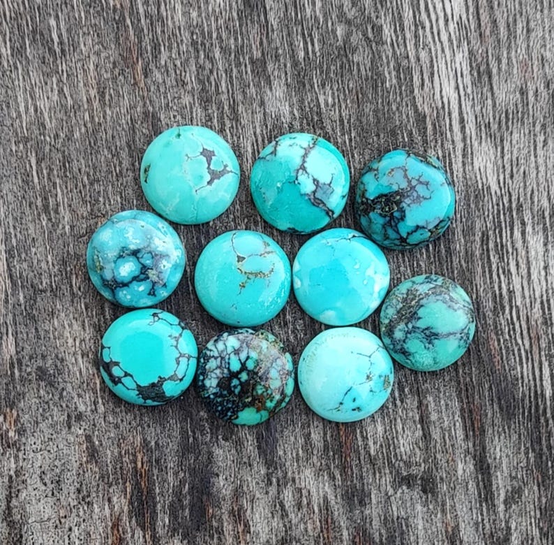 Natural Tibetan Turquoise Round Shape Cabochon Flat Back Calibrated ...