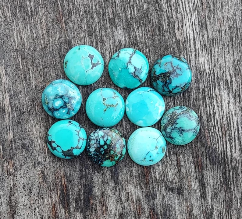 Natural Tibetan Turquoise Round Shape Cabochon Flat Back Calibrated ...