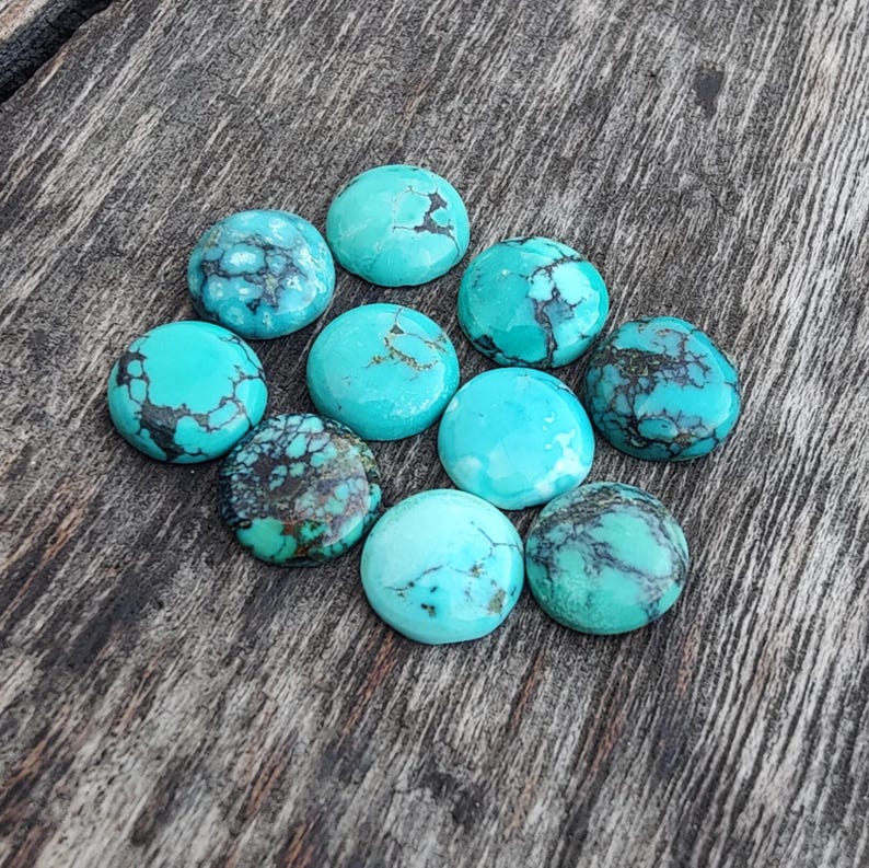 Natural Tibetan Turquoise Round Shape Cabochon Flat Back Calibrated ...