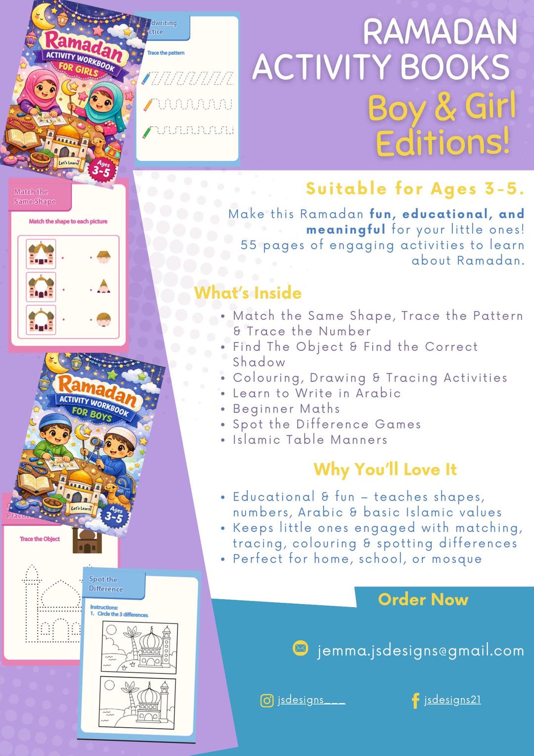 Ramadan Activity Book Girls Edition Ages 3-5 | Islamic Printable Kids ...