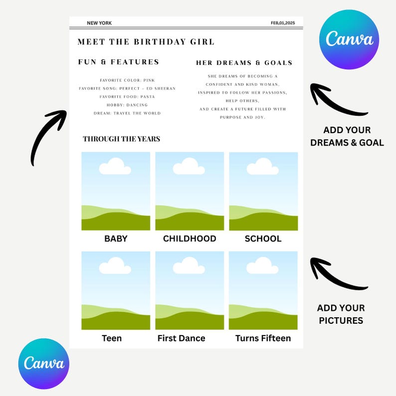 Quinceañera Save the Date Newspaper Template | Editable Canva Quince ...