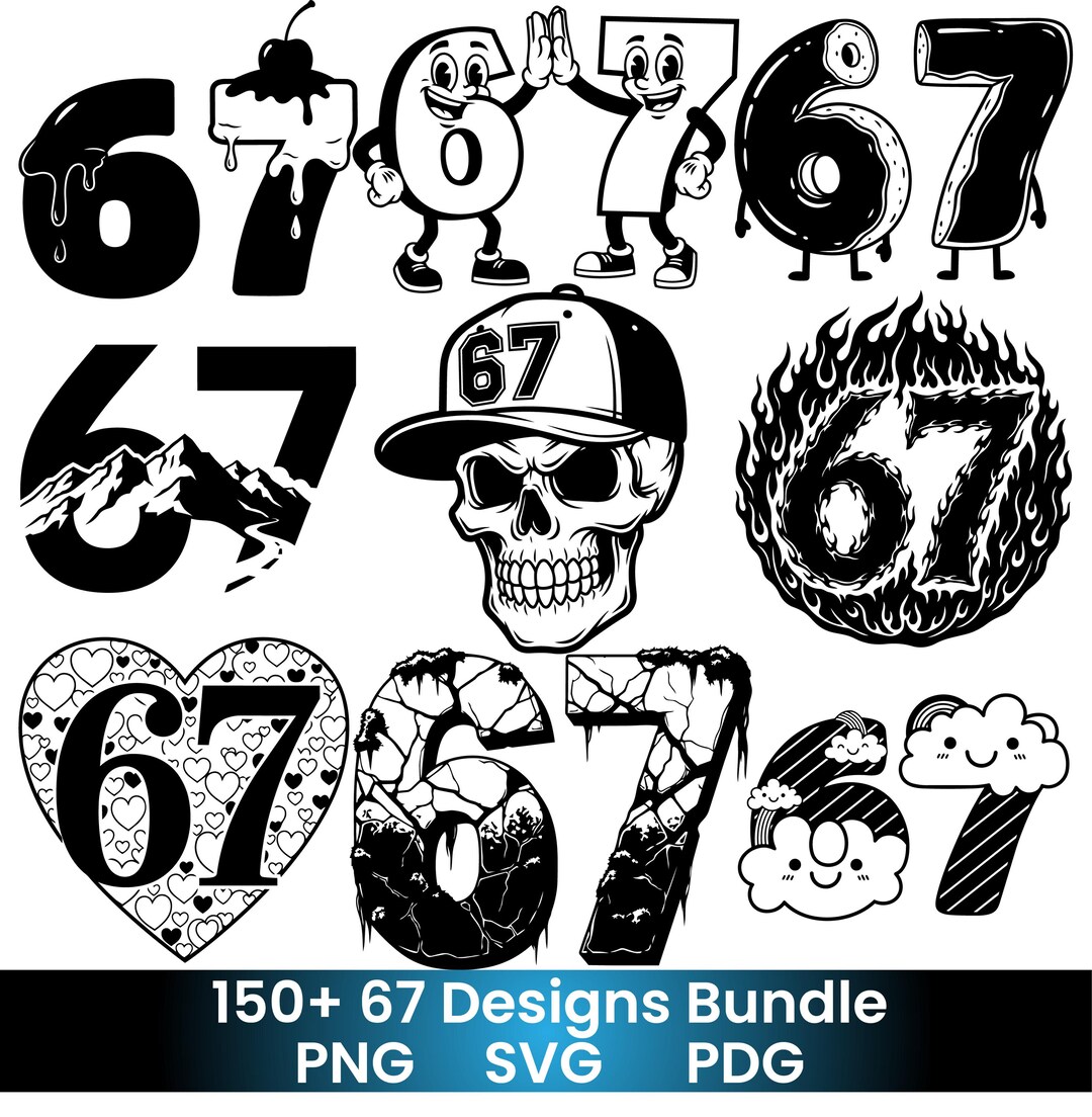67 Meme PNG SVG Bundle, Six Seven 67 Meme Design, Funny Number 67 ...