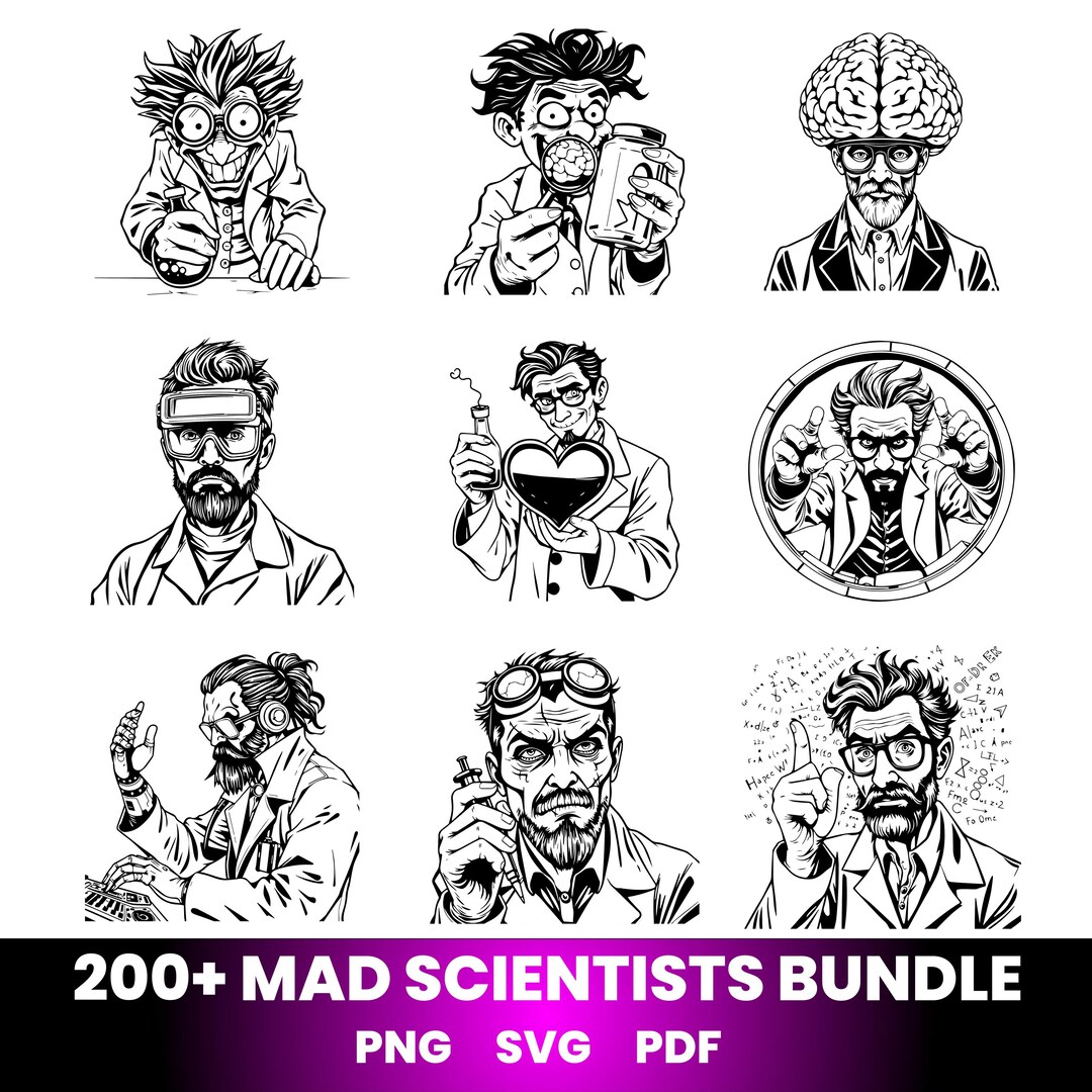 200+ Mad Scientist SVG Bundle, Crazy Scientist Clipart PNG SVG Pdf ...