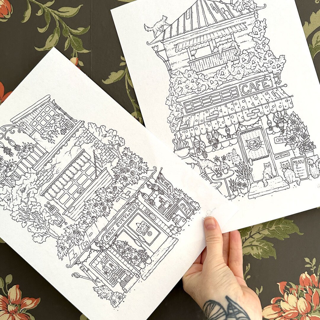 PDF Coloring Pages, Cute Shops, Set of 2 Pages - Etsy