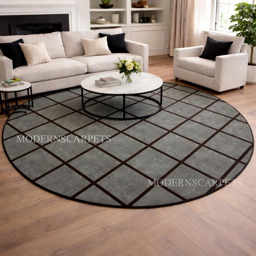 Black White Checkered Geometric Pattern Rug 8x8 9x9 10x10 Black Grid ...