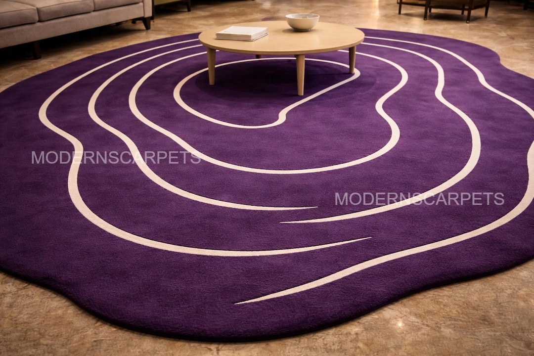 Purple Abstract Area Rug, Wavy Contour Lines Carpet, Modern Organic ...