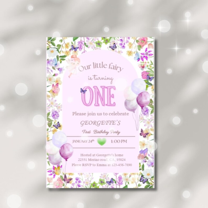 Buy Editable Fairy Flower Theme: 1st Birthday Invitation Template ...