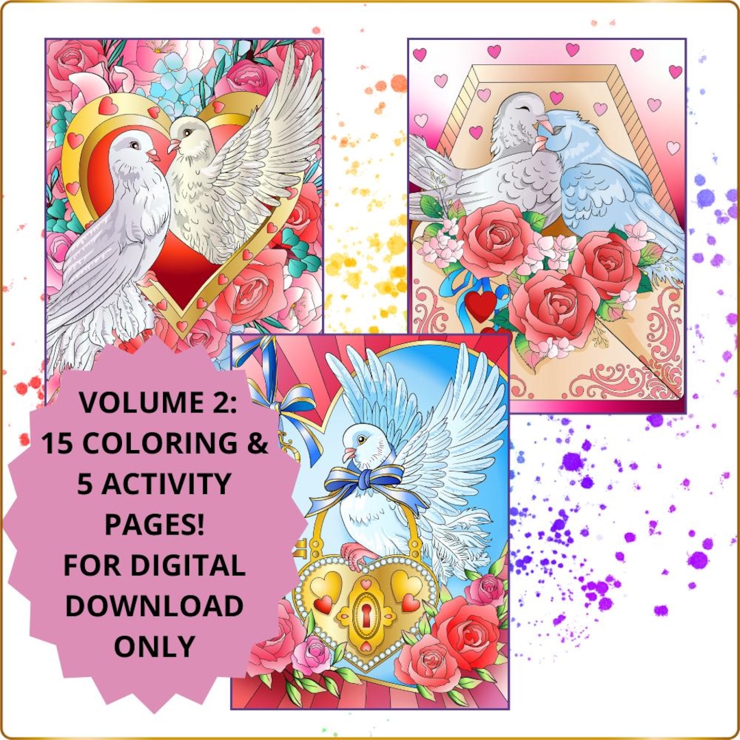 Love Doves Coloring Pages for Valentine’s Day Volume 2 | Romantic Birds ...
