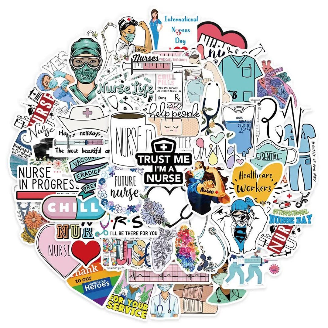 50PCS Nurse Stickers Pack | Cute Healthcare Worker Vinyl Stickers ...