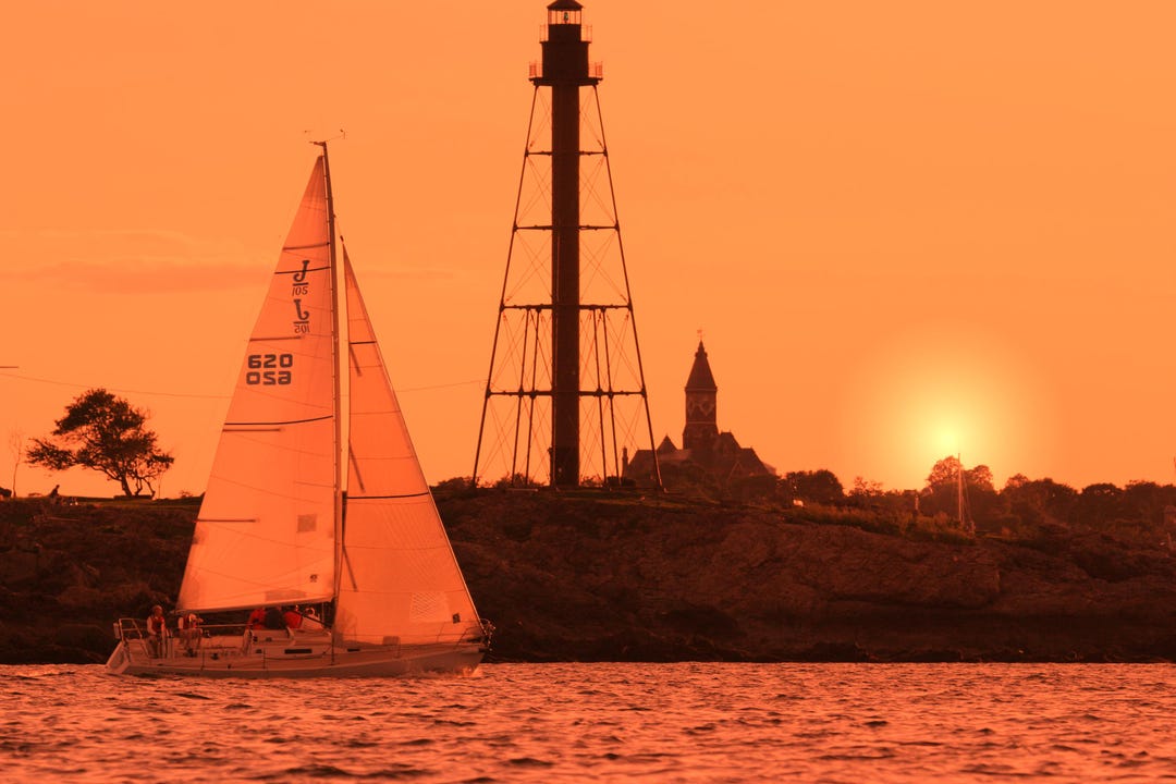 Digital Download - Sailboat Passing Marblehead Lighthouse at Golden ...
