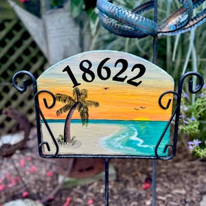 Summer Sunset Palm Tree on Beach Slate Welcome Sign Personalized ...