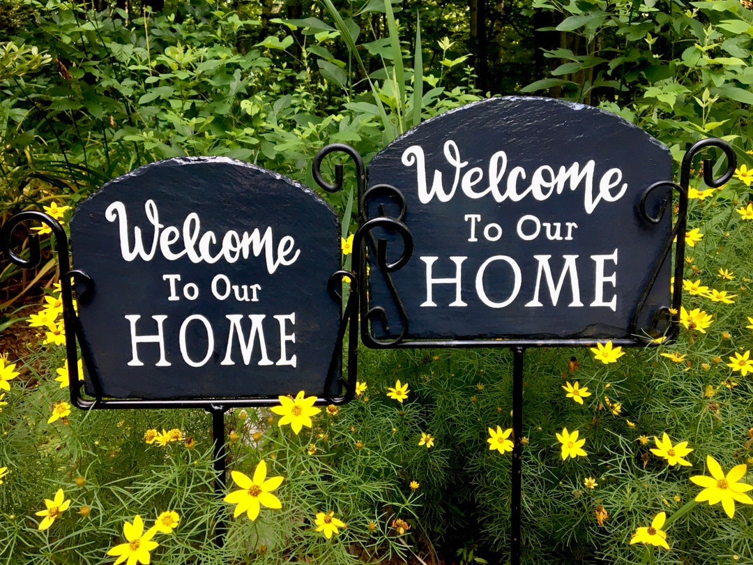 Hand Painted Slate Welcome Sign: White Lettering, Personalized Address ...