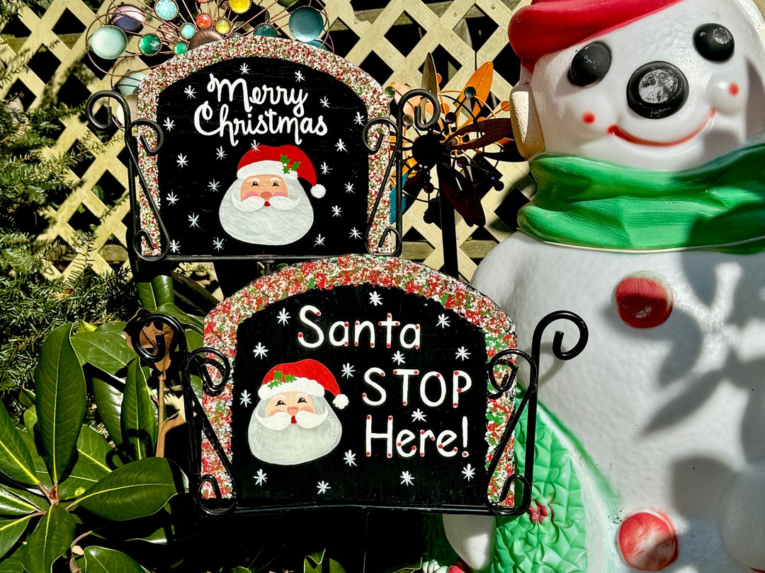 Hand Painted Santa Stop Here Slate Sign: Outdoor Christmas Decor ...