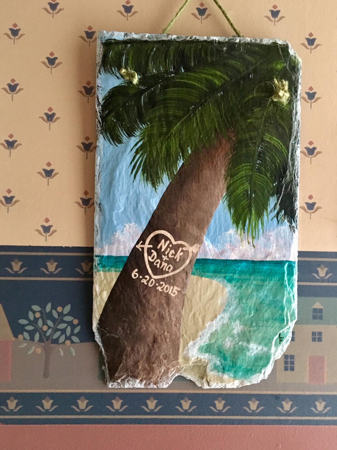 Personalized Sweetheart Palm Tree Slate Sign: Names in Heart, Beach ...