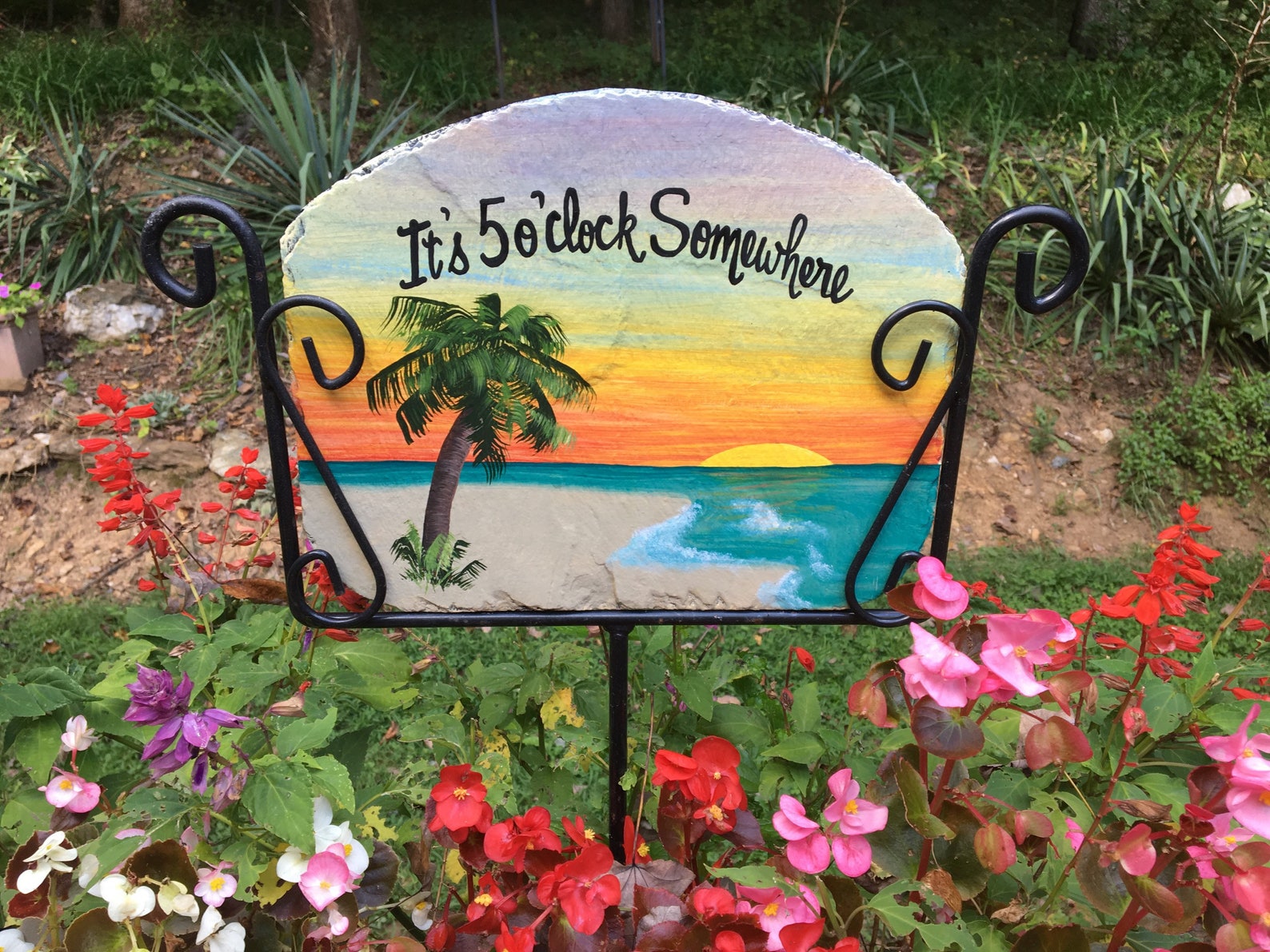 Summer Sunset Palm Tree on Beach Slate Welcome Sign - Etsy