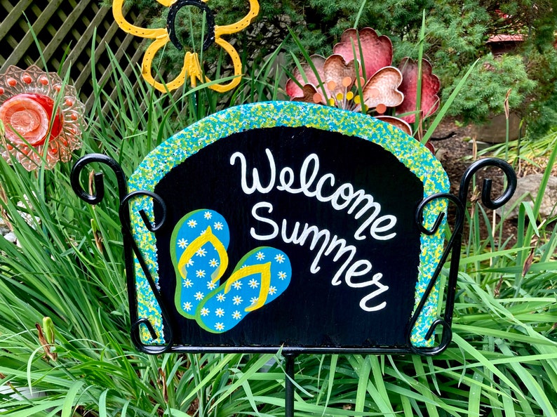 Summer Flip Flops Beach Pool Slate Welcome Sign Hand Painted - Etsy