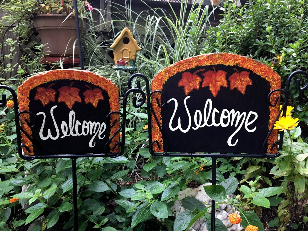 Personalized Fall Maple Leaf Welcome Slate Address Garden Sign, Holder ...