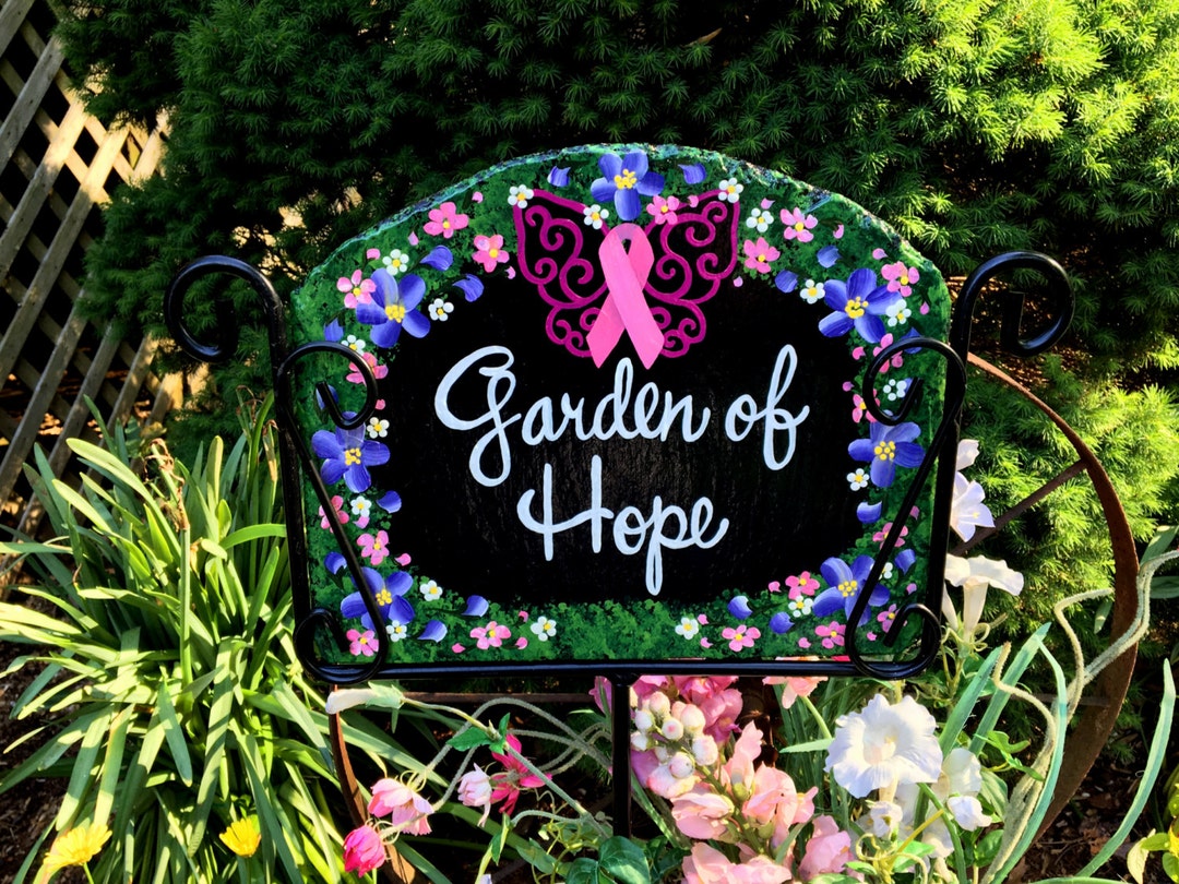 Hand Painted Cancer Awareness Slate Sign: Floral Butterfly Personalized ...