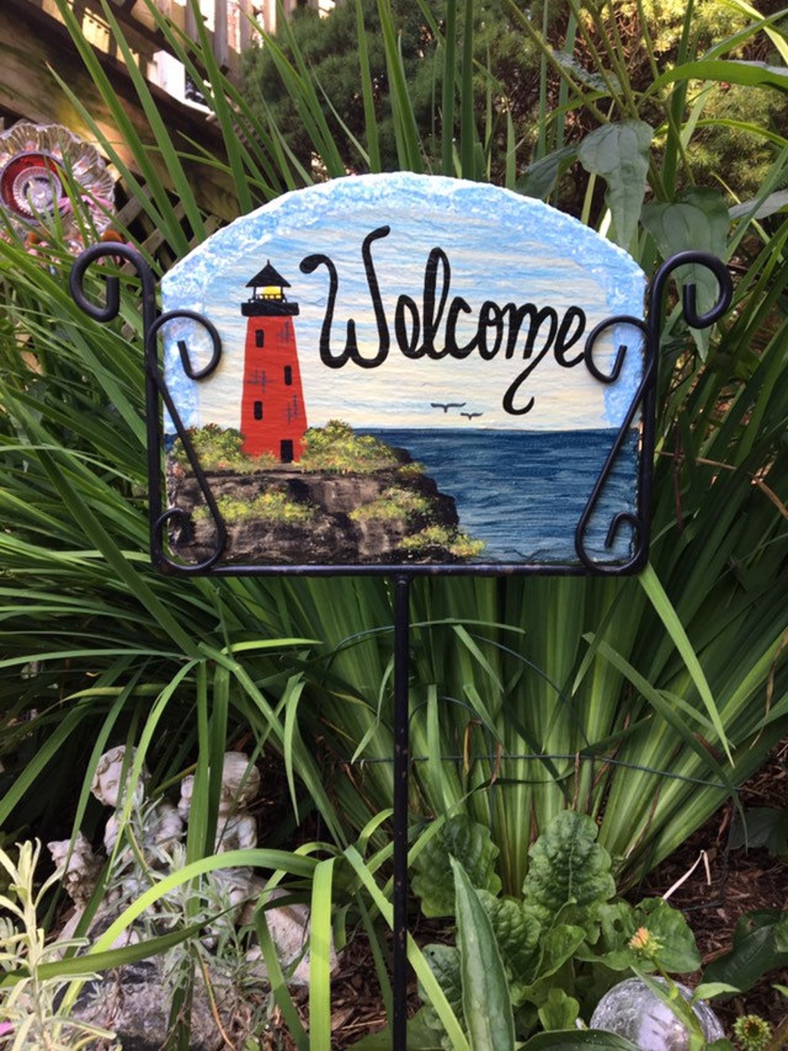 Personalized Nautical Lighthouse Slate Welcome Sign: Seascape Decor ...