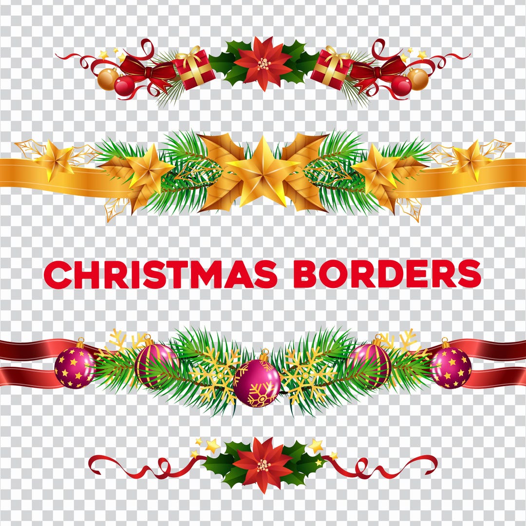 Festive Christmas Borders Collection With Ornaments, Ribbons & Pine ...