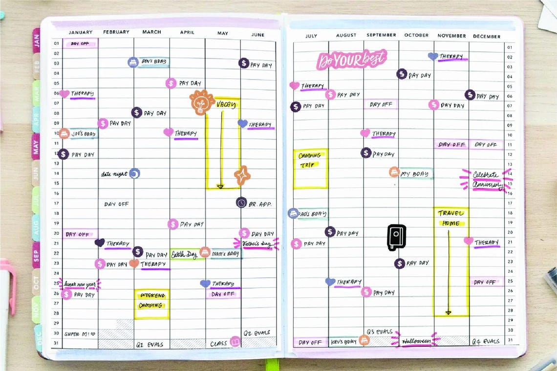 Yearly Planner Printable, 12 Month Overview, A4/letter (PDF) - Etsy