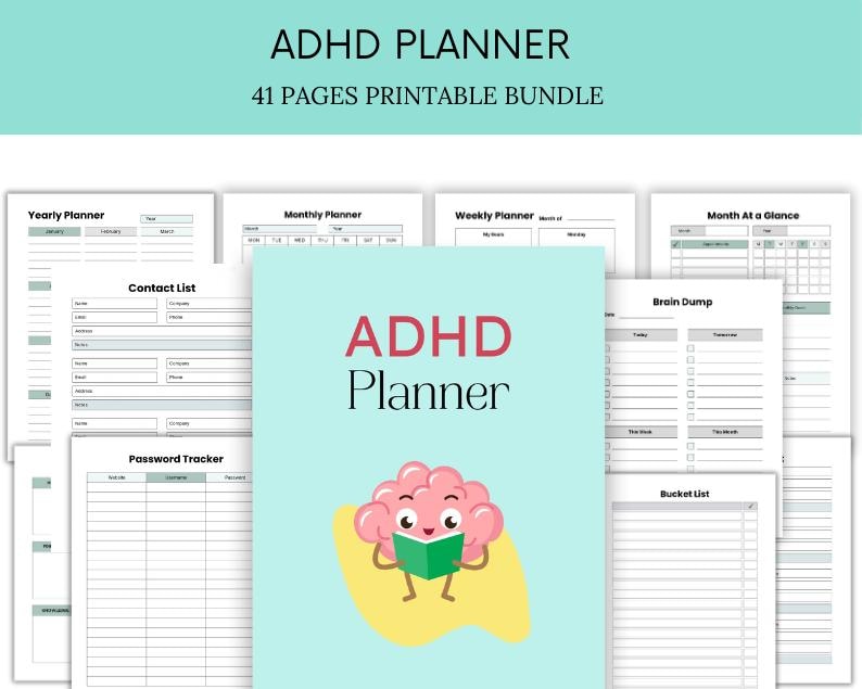 ADHD Planner Printable PDF • Daily Weekly Monthly Planner • Focus ...