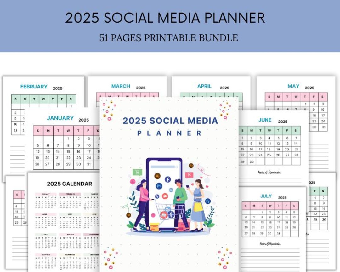 Social Media Planner Printable PDF, 2025 Content Calendar & Posting ...