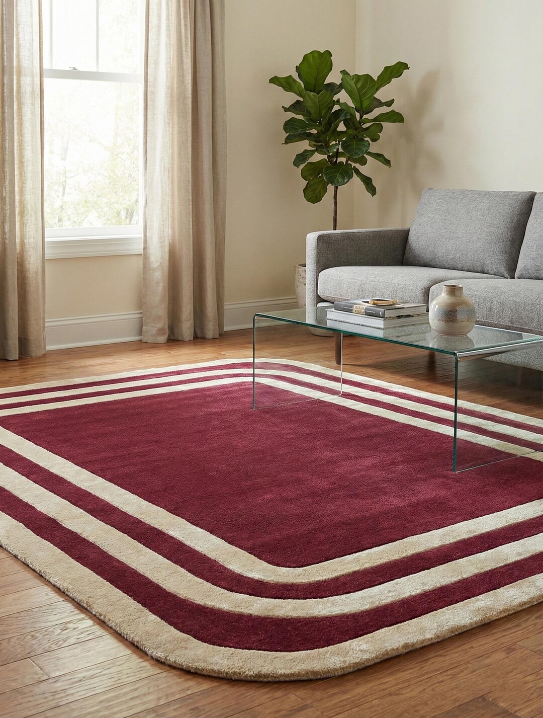 9x12 8x10 Garnet Red Wool Rug, Modern Border Design (9x12 to Custom ...