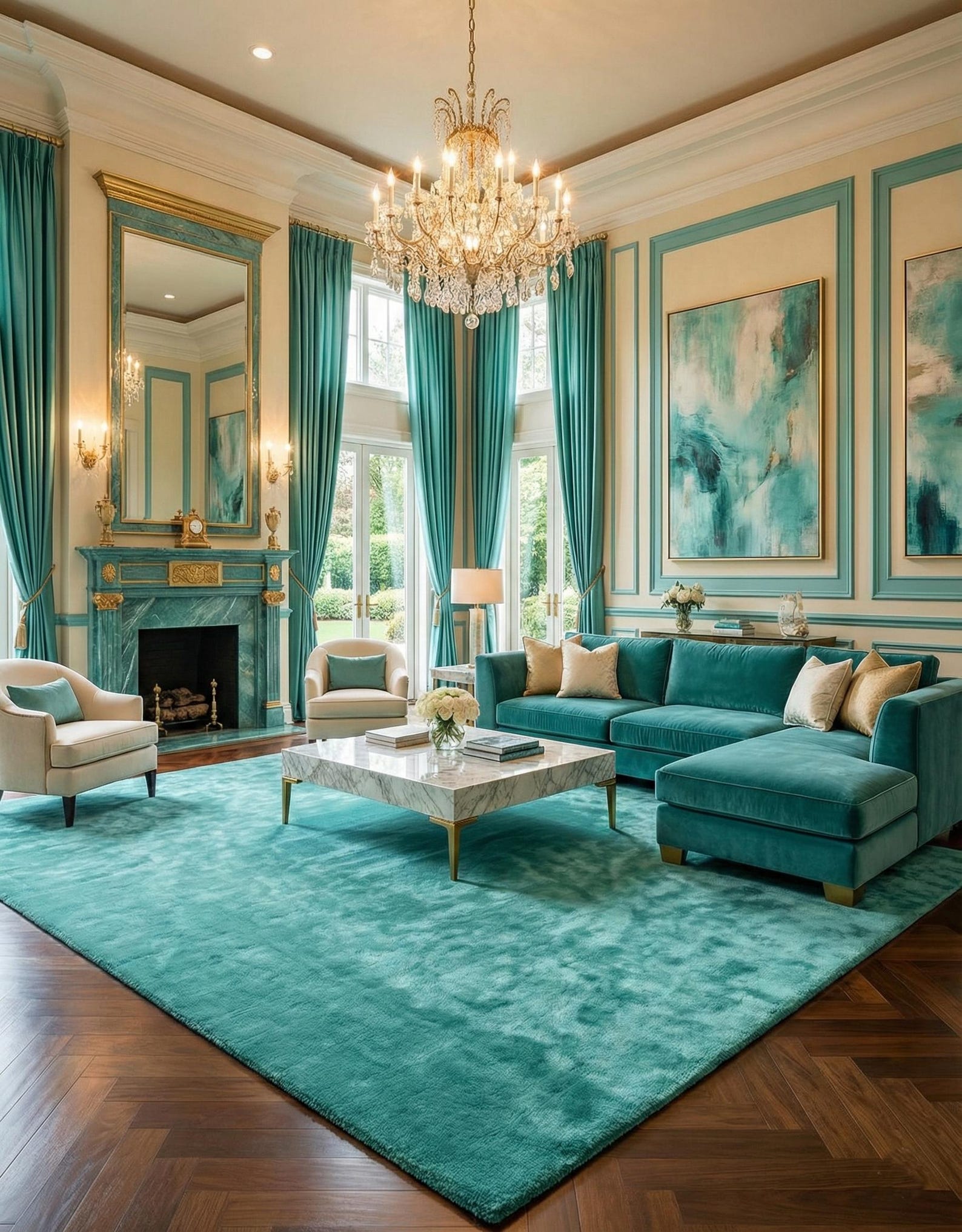 12x15 9x12 Luxury Teal Green Wool Area Rug, Handmade Plush Solid Color ...